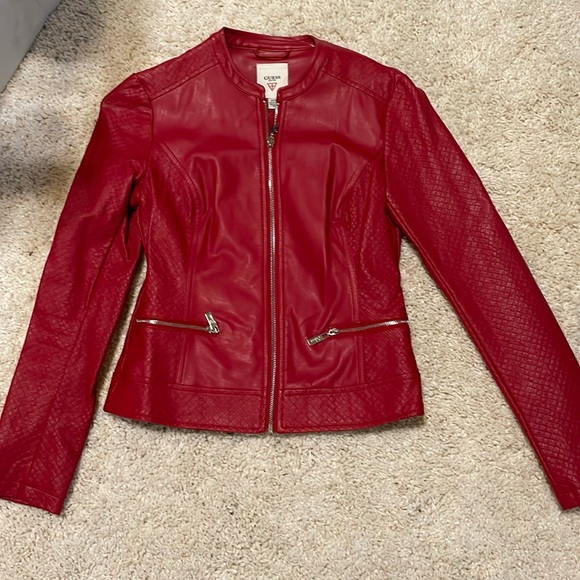 Guess | Jackets & Coats | Guess Red Fake Leather Jacket Xsmall Wore ...